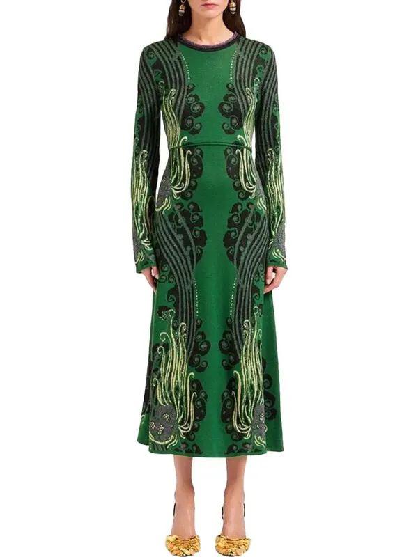 La DoubleJ Midi Dress Long Sleeve Knit - Green