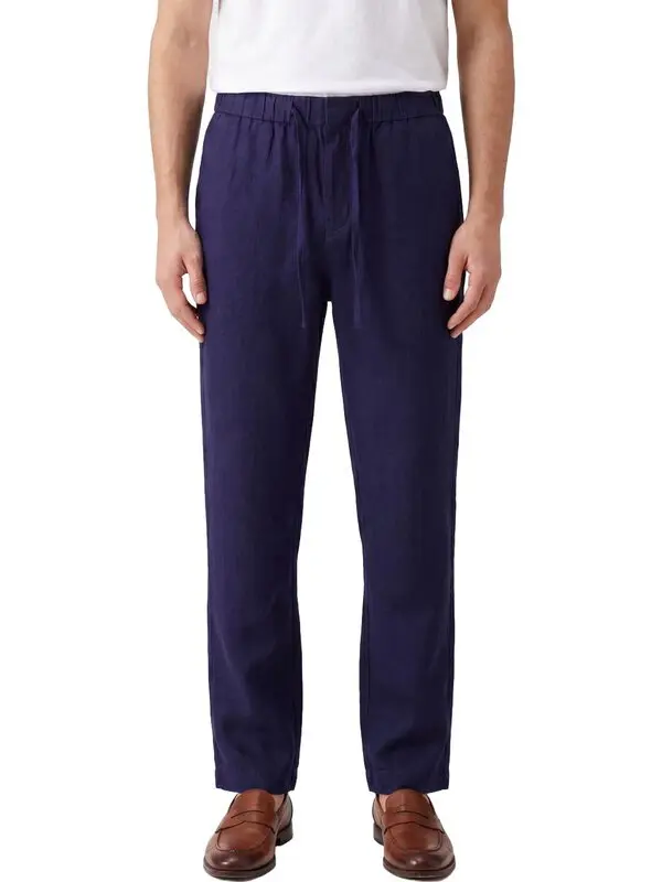 Frescobol Carioca Blue Linen Cotton Trousers - Navy