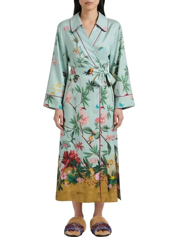 La DoubleJ Silk Floral Print Midi Wrap Dress - Blue