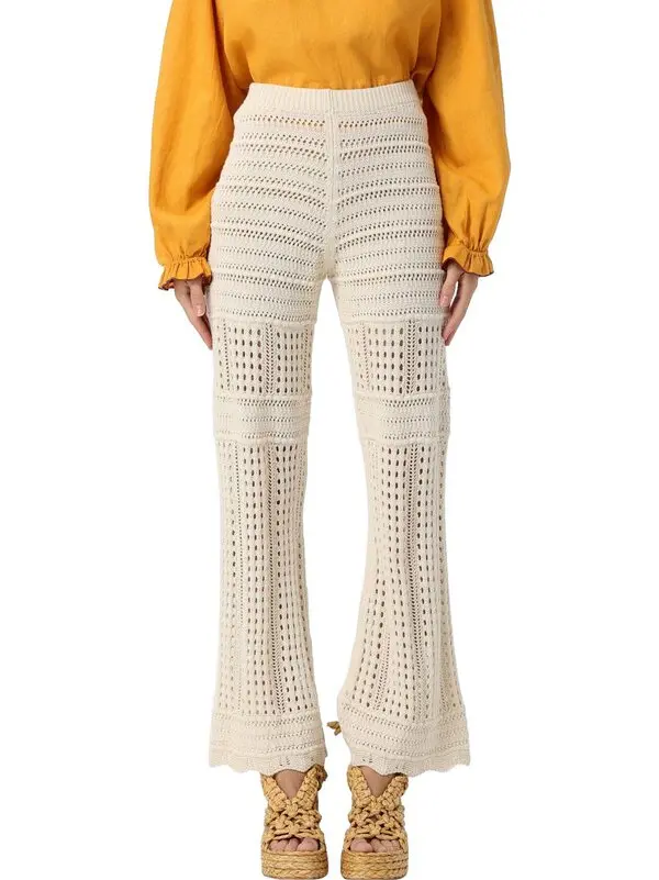 TWINSET Crocheted Flare Trousers - Beige