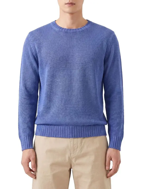120% Lino Linen Crewneck Sweater - Blue