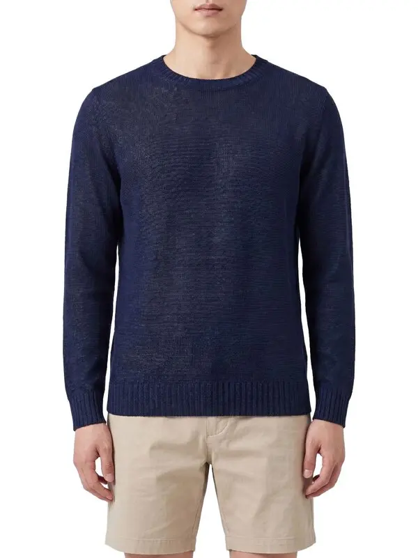 120% Lino Linen Crewneck Sweater - Navy