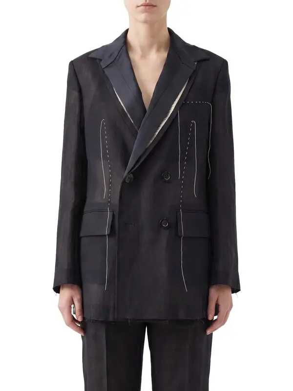 Sacai Cropped Double-breasted Patchwork Wool Blend Blazer - Black
