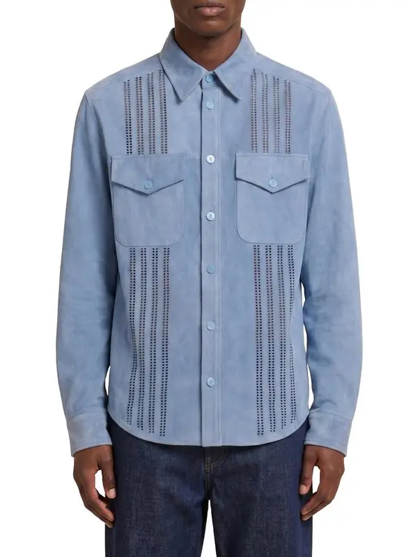 Marni Perforated Suede Shirt Jacket - Blue
