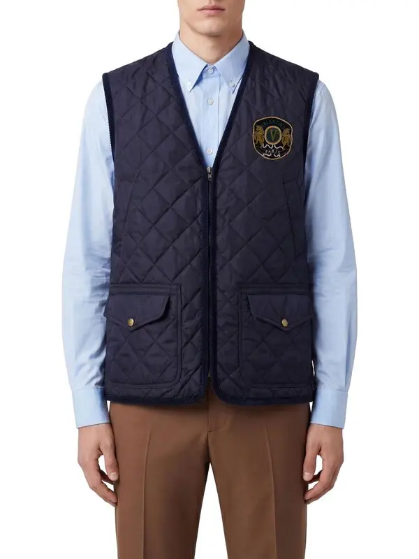 Valentino Garavani Quilted Nylon Gilet With Embroidered Shield - Navy