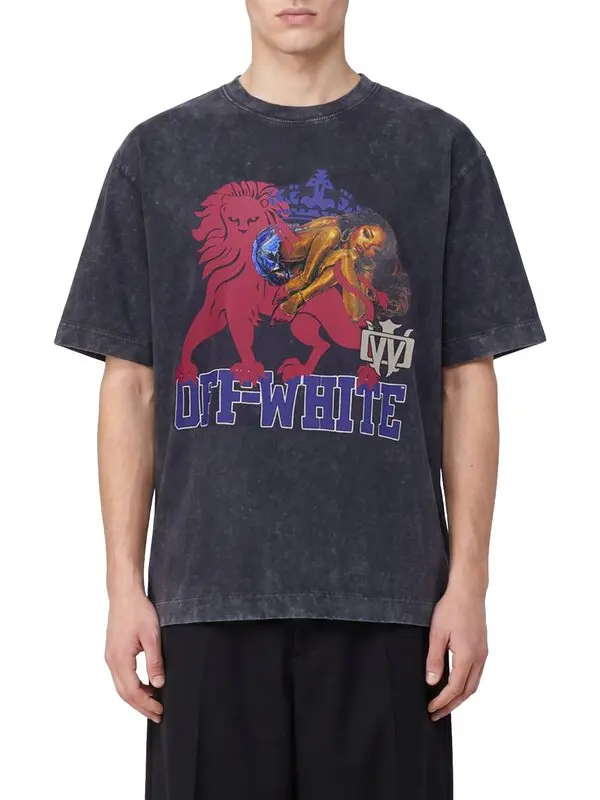 Off-White Graphic Print Cotton T-shirt With Logo - Black