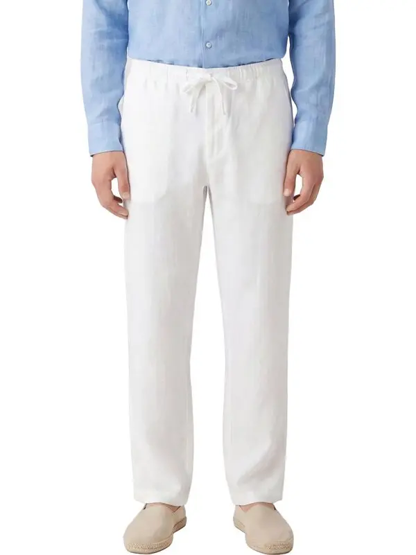 120% Lino Linen Drawstring Pants - White