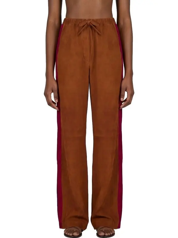 PAULA Dalila Suede Palazzo Trousers - Coffee