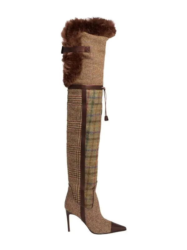 Dsquared2 Checked Thigh-high Stiletto Boots - Brown