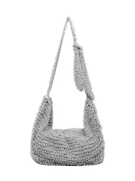 Bimba Y Lola Medium Crochet Beaded Shoulder Bag - Silver