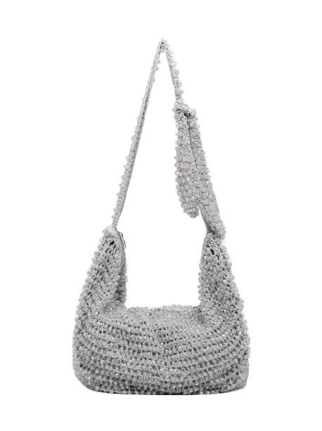 Bimba Y Lola Medium Crochet Beaded Shoulder Bag - Silver