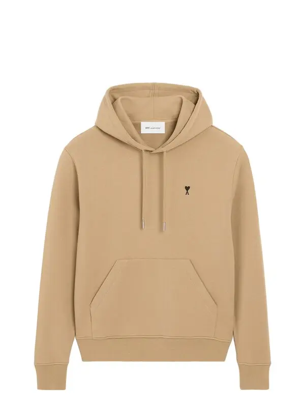 AMI Paris Cotton Hoodie With De Coeur Embroidery - Mastic Beige/black