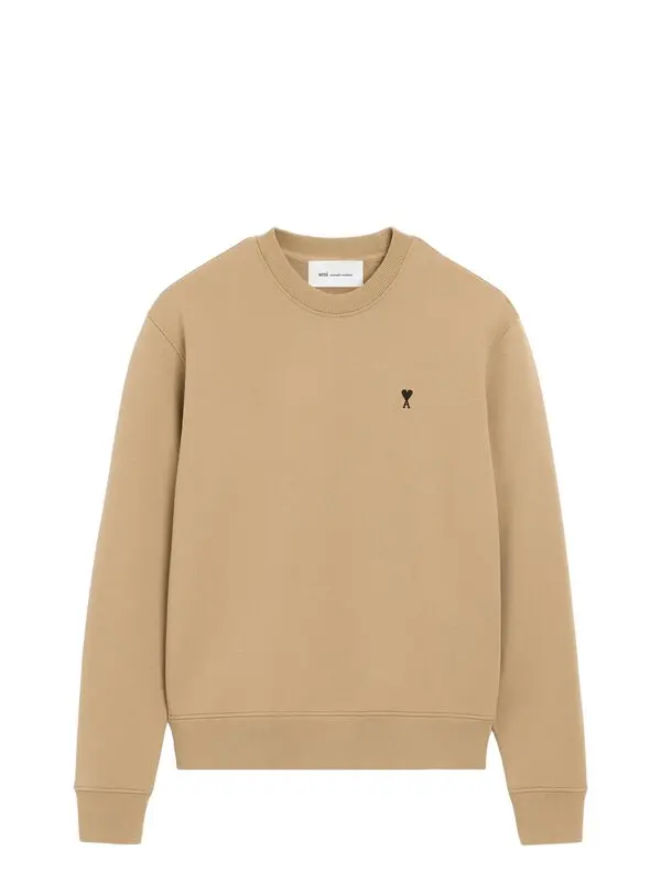 AMI Paris Crewneck Sweatshirt With De Coeur Embroidery - Mastic Beige/black