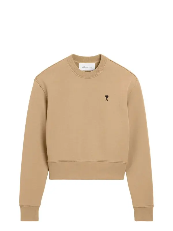AMI Paris Cotton Sweatshirt With Embroidered Logo - Mastic Beige/black