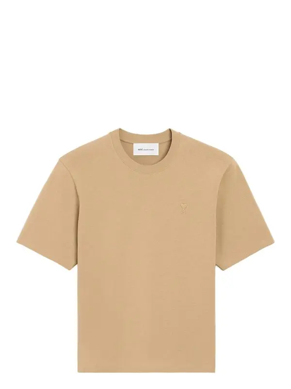 AMI Paris Beige Cotton T-shirt - Mastic Beige