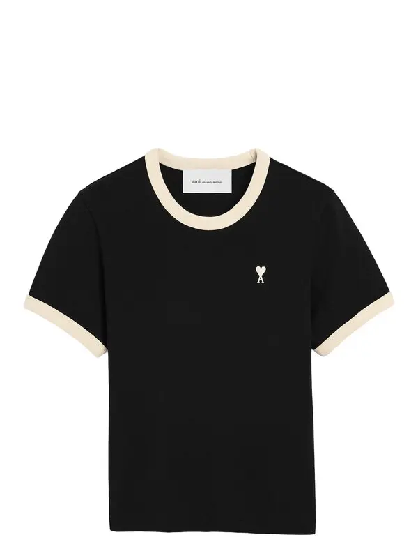 AMI Paris Contrast Cotton T-shirt - Black/ivory