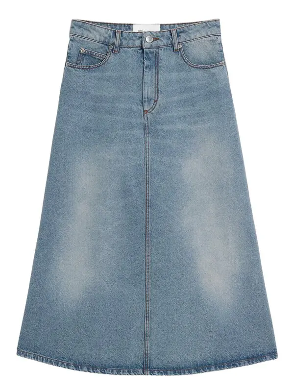 AMI Paris Long A-line Cotton Skirt - Blue