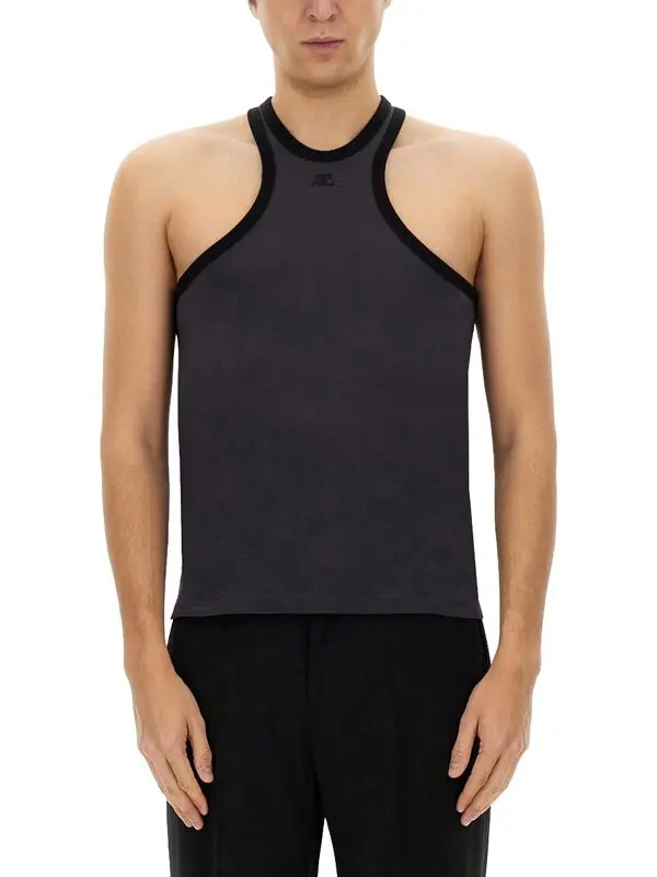 COURREGES Ribbed High Neck Tank Top - Black