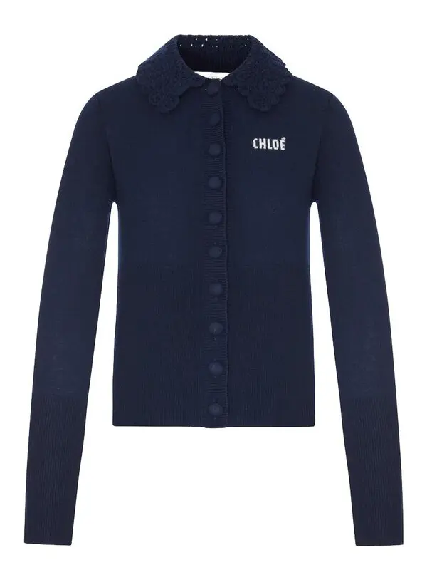 Chloé Fitted Wool Knit Cardigan With Guipure Collar - Multicolor