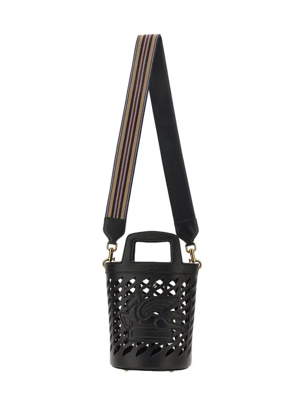 Etro Leather Coffee Bag With Applique And Cut-out Details - Black