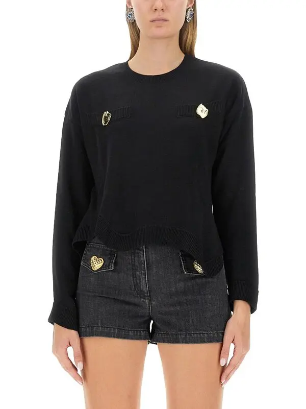 Moschino Cropped Virgin Wool Jersey Sweater - Black