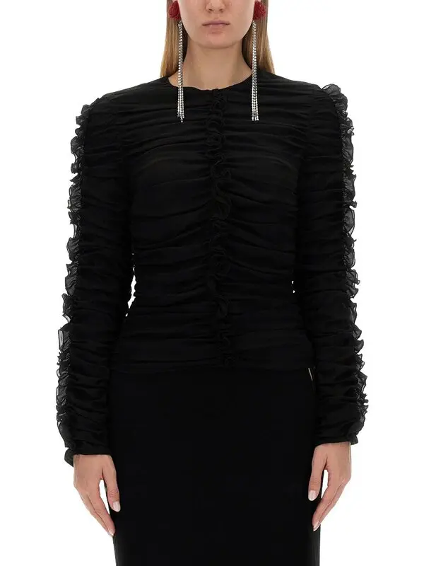 Magda Butrym Ruched Silk Blend Top - Black