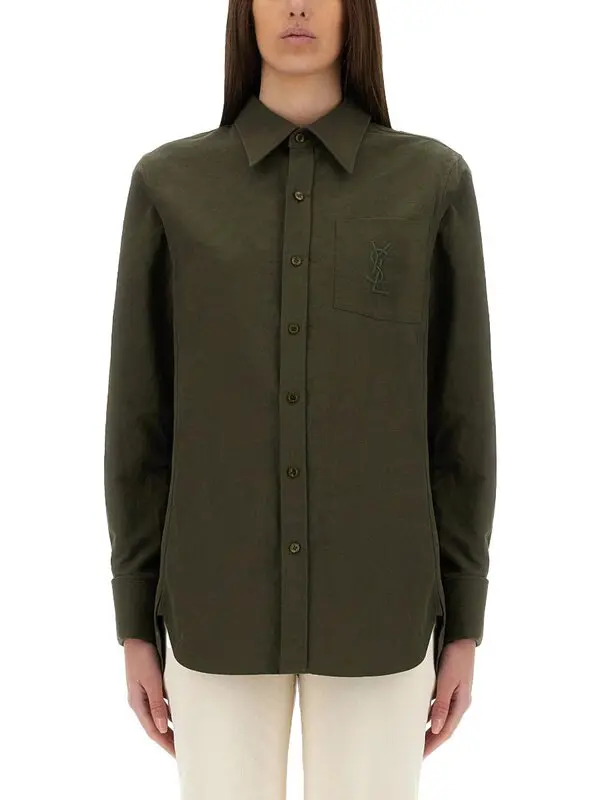 Saint Laurent Linen And Cotton Cassandre Shirt - Green