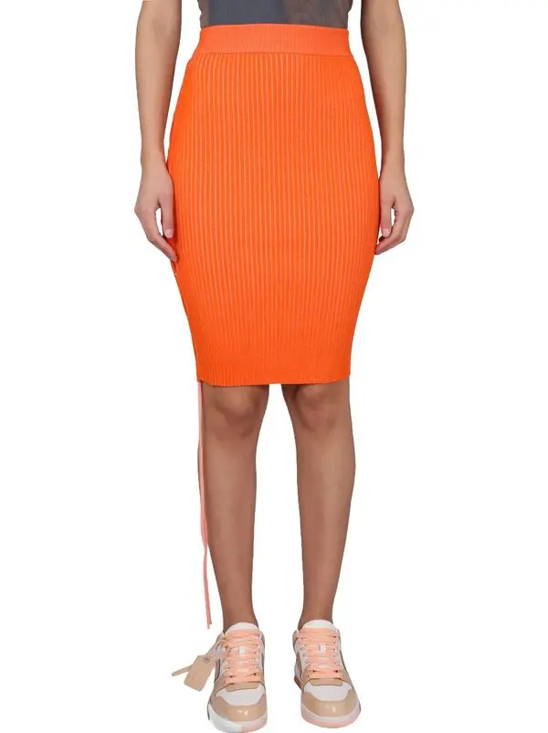 Off-White Ribbed Knit Cut-out Skirt - Orange