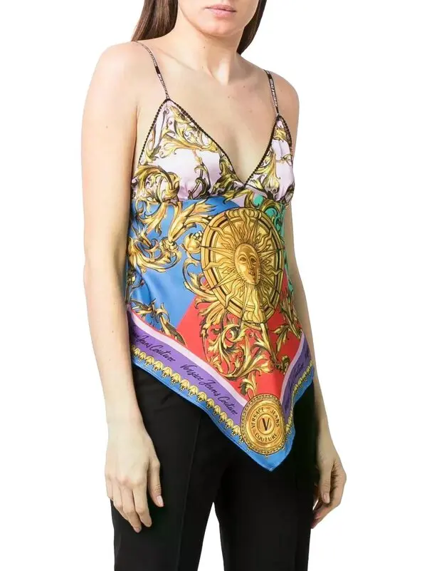 Versace Baroque Print V-neck Spaghetti Strap Tank Top - Blue