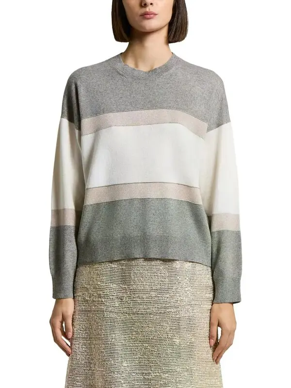 Peserico Striped Crew-neck Sweater - Grey