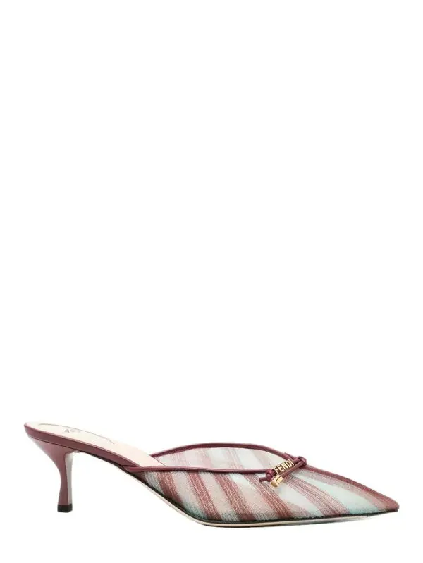 Fendi Striped Tulle Pointed Toe Mules - Red