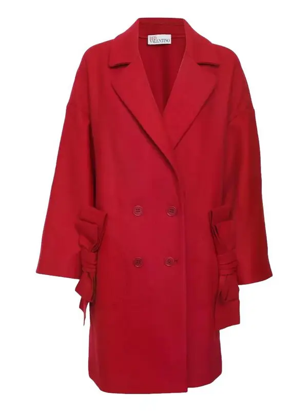 Red Valentino Bow-detail Double-breasted Coat - Red