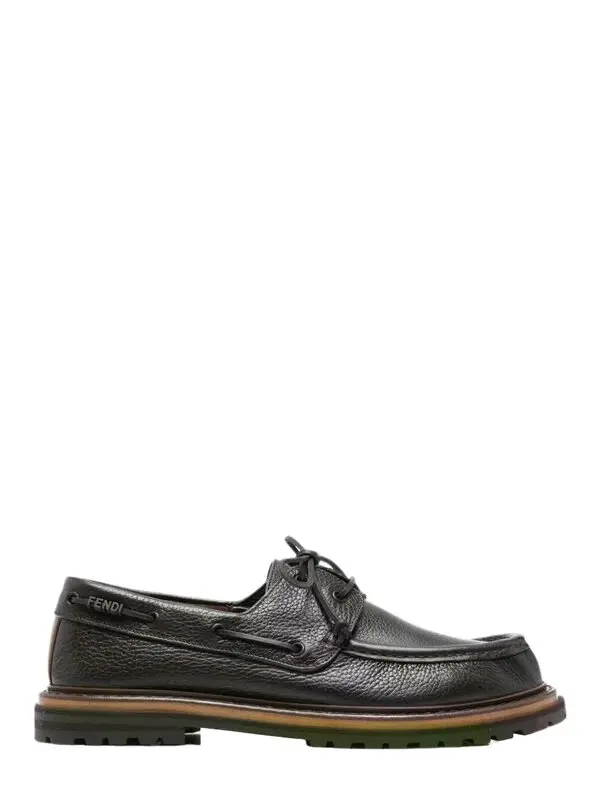 Fendi Lace-up Leather Boat Shoes - Brown
