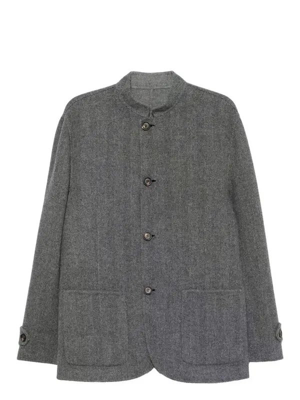 Eleventy Herringbone High-neck Coat - Grey