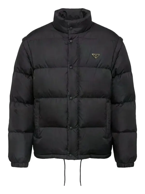 Prada Re-nylon Down Jacket With Enamel Triangle Logo - Black