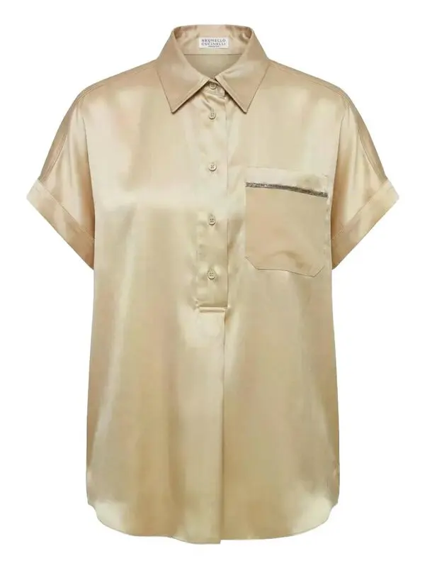 Brunello Cucinelli Monili-chain Detail Short-sleeved Blouse - Neutrals