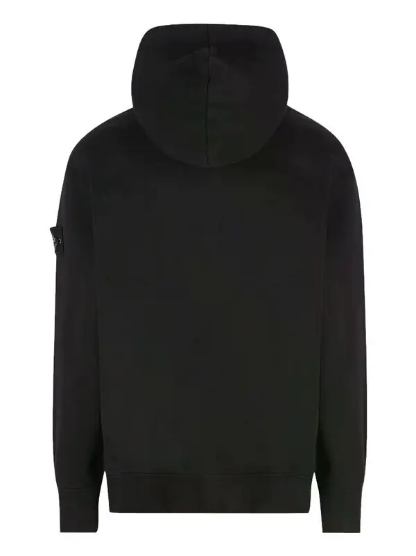 Stone Island Logo Patch Zip-up Hoodie - Black