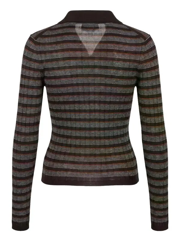 Prada Long-sleeved Striped Polo Shirt - Brown