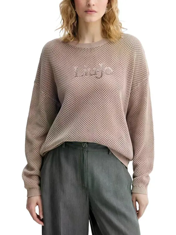 Liu Jo Rhinestone Logo Mesh Knit Sweater - Neutrals