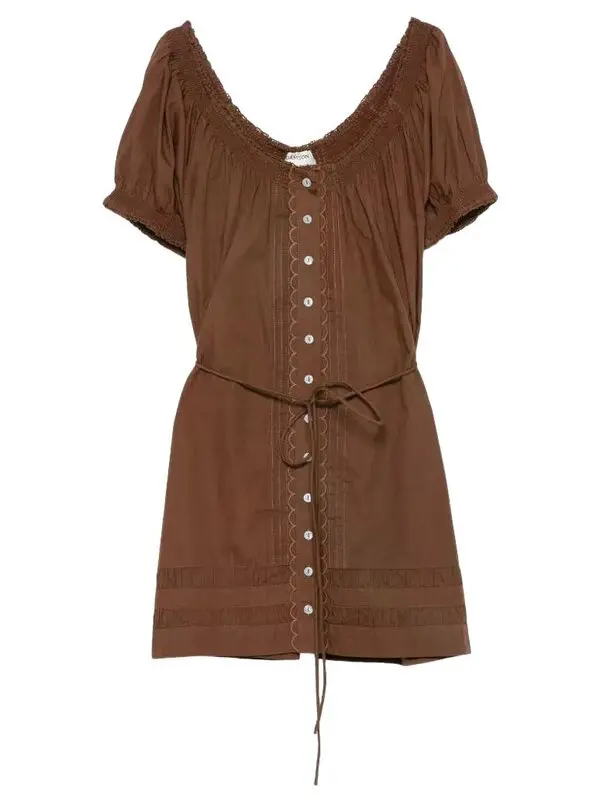 DAMSON MADDER Jayne Short Sleeve Mini Shirt Dress - Brown