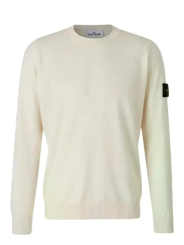 Stone Island Logo-patch Wool Crew Neck Sweater - Neutrals