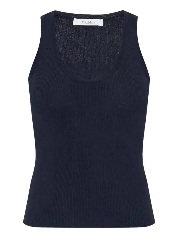 Max Mara Ribbed Knit Racer Back Tank Top - Blue