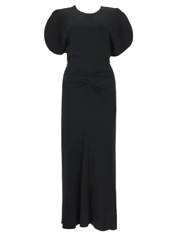 Victoria Beckham Gathered Puff-sleeve Midi Dress - Black
