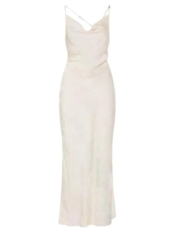 Liu Jo Long Jacquard Viscose Dress With Draped Neckline - Neutrals