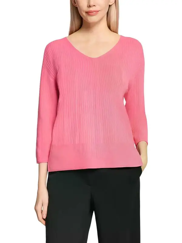 BETTY BARCLAY Ribbed Knit V-neck Top - Pink
