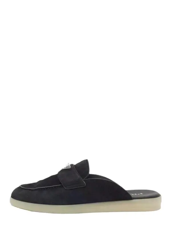 Prada Suede Triangle Logo Mules - Black