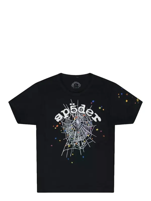 SP5DER Graphic Print Short Sleeve T-shirt - Black