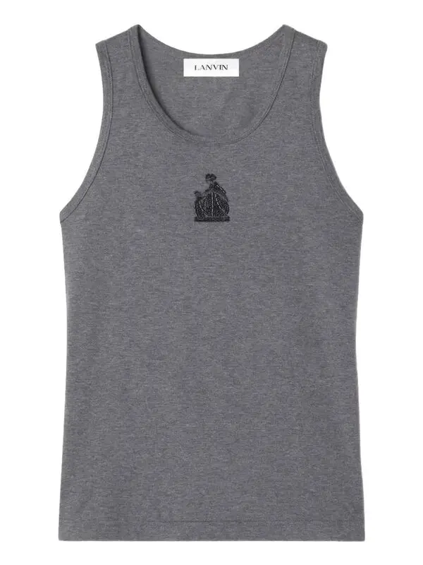 LANVIN Mother And Child Embroidered Jersey Tank Top - Grey