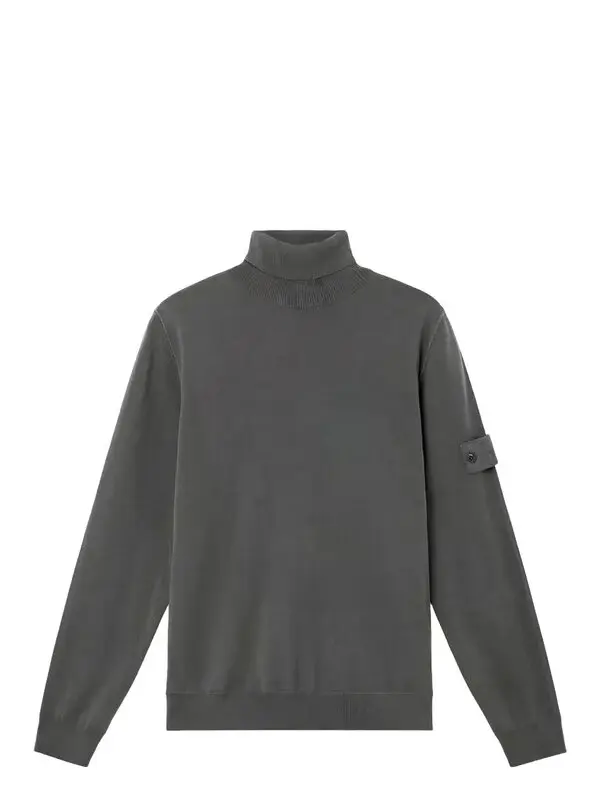 Stone Island Fine Knit Roll Neck Sweater With Logo Patch - Grey