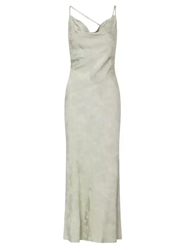 Liu Jo Long Jacquard Viscose Maxi Dress With Satin Finish And Draped Neckline - Green